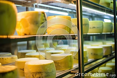 Cheeses In The Ripening Chambers Seen Through Glass Stock Image ...