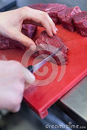 Chef Or Butcher Dicing Meat Royalty-Free Stock Photography ...