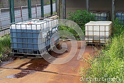 Chemical Factory Plastic Container Leaking Pollution, Leak Rusty Spill ...