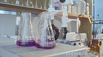 Chemical Laboratory. Flask with Boiling Solution Stock Footage - Video ...