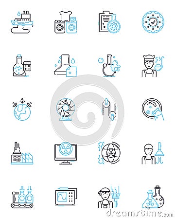 Chemical Manufacturing Linear Icons Set. Synthesis, Formula, Reactant ...
