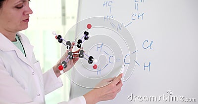 Chemist Hand Hold Molecules Atoms Draws Formulas on Blackboard Stock ...