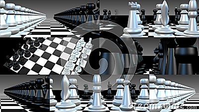 Chess. Collage with 3d Animation of a Chessboard from Different Angles ...