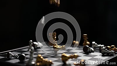 Chess Falling on Chess Board Loser Concept Slow Motion on Dark ...