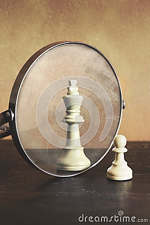 A Pawn is Seeing Himself As a King into a Mirror. Stock Photo - Image ...