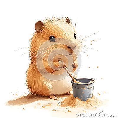 Chibi Capybara Playing In Sand With A Tiny Shovel Royalty-Free Stock ...
