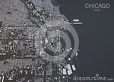 Chicago Map, Satellite View, United States Stock Illustration - Image ...