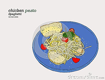 Pesto Spaghetti , Hand Draw Sketch Vector. | CartoonDealer.com #106373864