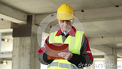 Chief Superintendent Engineer at Construction Site Stock Footage ...