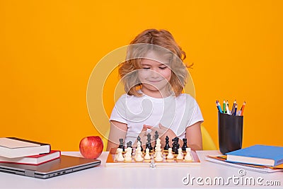 Child Play Chess On Studio Background. Kid Playing Chess. Clever Child Thinking About Chess ...