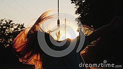 The Child Plays with His Long Hair in the Rays of the Setting Sun Stock ...