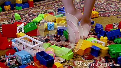 The Child Walks among the Scattered Cubes. Mess in the Children S Room ...