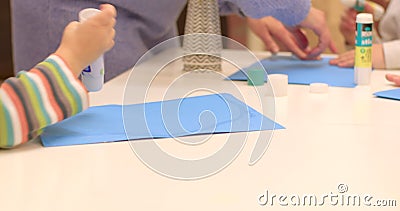 Children Hands Making Paper Craft. Art Therapy Table, Restoring Balance ...