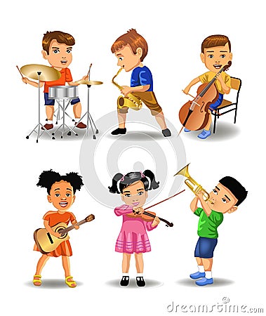 Children Playing Instruments Cartoon Vector | CartoonDealer.com #32487245