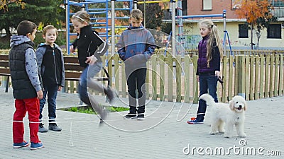 Children Playing Rubber Band Jumping Game Stock Video - Video of french ...