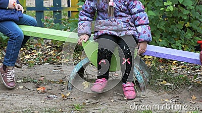 Children Playing in Yard and Riding on Swing Stock Video - Video of ...