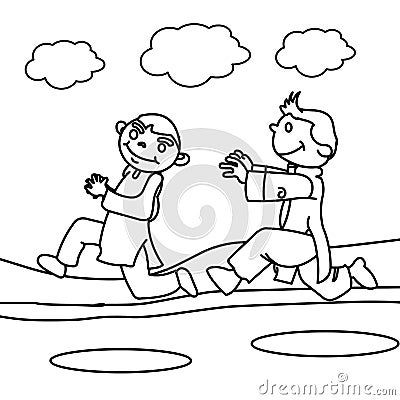 Children Running Coloring Page Royalty-Free Stock Photography ...