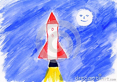 Childrens Painting - Rocket - Artwork Stock Photos - Image: 20267733