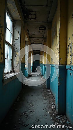 Chilling Abandoned Hallway In A Decrepit Building With Atmospheric ...