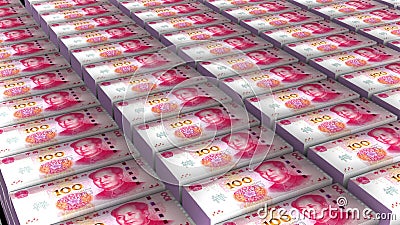 3D Animation of China 100 Renminbi Banknotes Money Stack on White ...