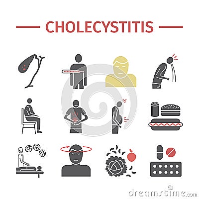 Cholecystitis Flat Icon Infographics. Vector Signs For Web Graphics ...