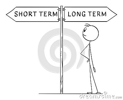 Choose Long Term Or Short Term, Vector Cartoon Stick Figure ...