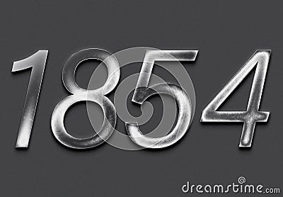 Chrome Metal 3D Number Design Of 1854 On Grey Background. Royalty-Free ...