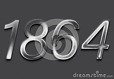Chrome Metal 3D Number Design Of 1864 On Grey Background. Royalty-Free ...