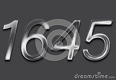 Chrome Metal 3D Number Design Of 1645 On Grey Background. Stock Image ...