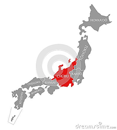 Chubu Red Highlighted In Map Of Japan Royalty-Free Illustration ...