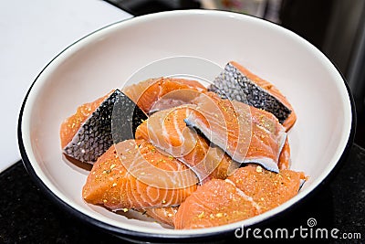 Chunks Of Salmon Fillet Ready To Be Cooked In The Oven Royalty-Free ...