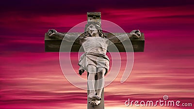 Cinemagraph of Stone Cross with Jesus and Red Sky Stock Footage - Video ...