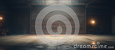Cinematic Still Of An Empty Garage Or Warehouse With Spotlight ...