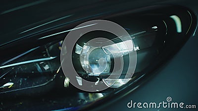 Cinematic View of the Front LED Headlight of a Modern Luxury Car. Stock ...