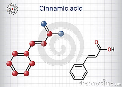 Cinnamic Acid Molecule. Structural Chemical Formula, Molecule Model ...