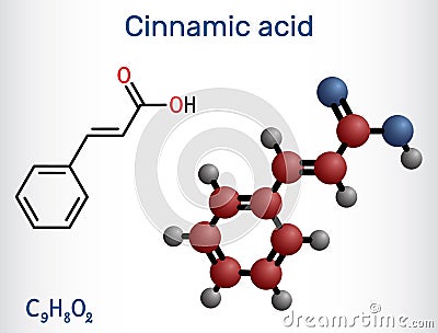 Cinnamic Acid Molecule. Structural Chemical Formula And Molecule Model ...