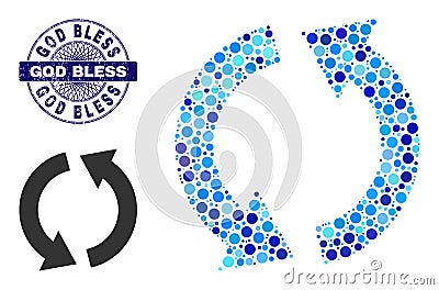 Scratched GOD BLESS Round Guilloche Seal And Recycle Collage Icon Of ...