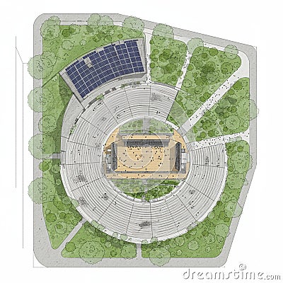 Circular Architectural Design, Resembling An Amphitheater, With Seating ...