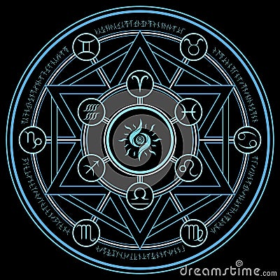 Light Blue Magic Incantation Circle With Fantasy Alphabets Spell (named ...