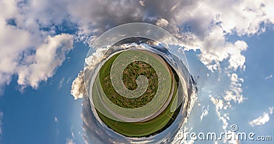 Circular Rotating of Green Little Planet in Beautiful Sky with Clouds ...
