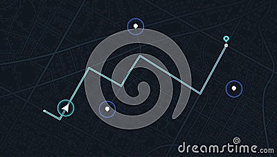 City Map With Designated Destination, And Multiple Markers Indicating ...