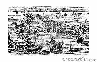 The City Of Venice, Vintage Engraved Art Line Drawing Cartoon Vector ...