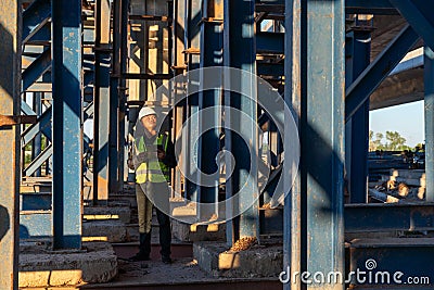 Civil Architect Engineer Inspecting Structure Road Construction Of ...
