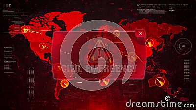 Civil Emergency Alert Warning Attack on Screen World Map Loop Motion ...