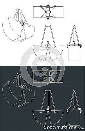 Clamshell Digging Bucket Blueprints Cartoon Vector | CartoonDealer.com ...