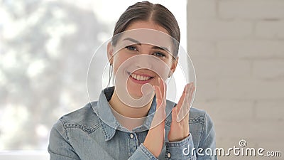 Clapping Young Girl Looking at Camera at Work, Applauding Stock Footage ...