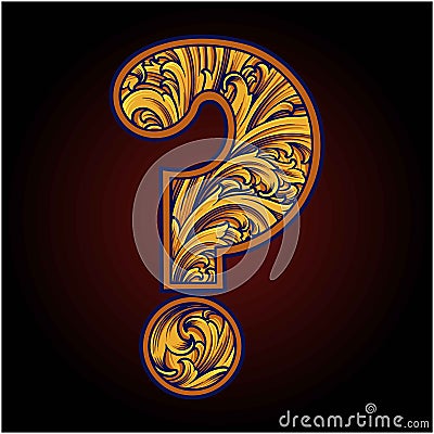 Classic Engraved Floral Monogram With Intriguing Question Mark Cartoon ...