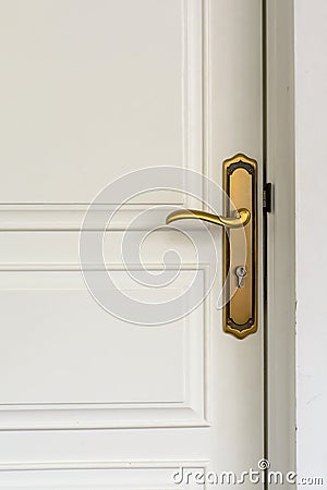 Classic Golden Door Handle On White Door Stock Photo - Image: 59859425