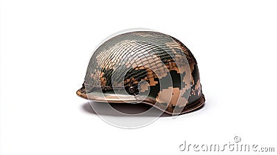 Classic Military Helmet With Netting And Camo Pattern Isolated On White ...