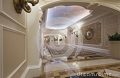 Classic Wide Corridor With Marble Floor And Carpet Stock Photo - Image ...